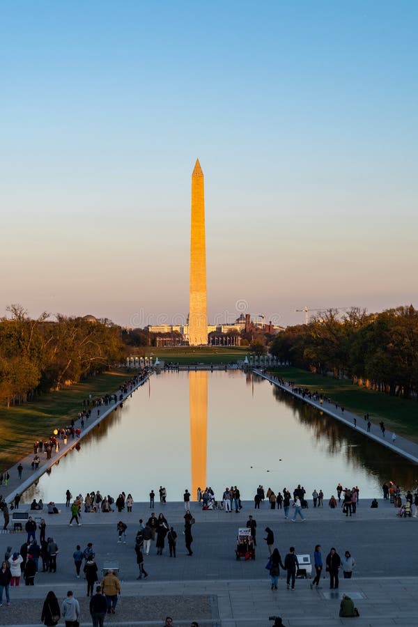 View of the Washington Monument at Sunset, from the Lincoln Memorial ...