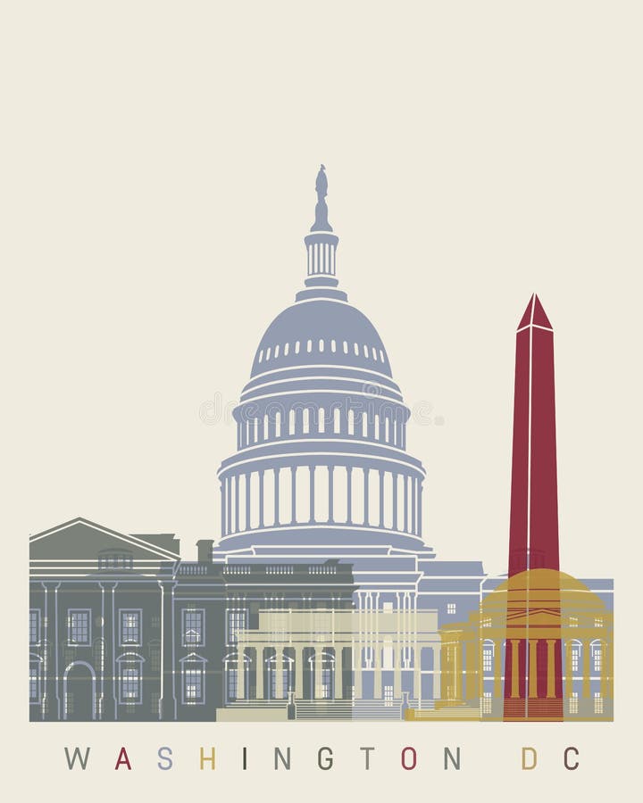 Washington DC Skyline in Watercolor Background Stock Illustration ...