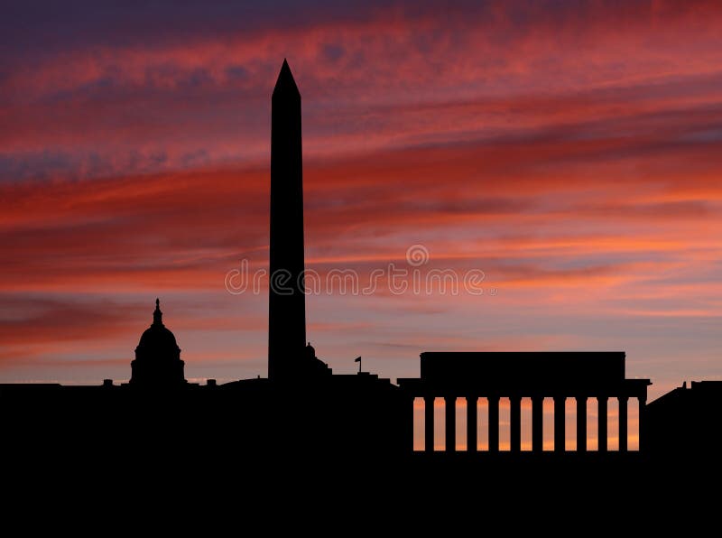 Washington DC Skyline at Sunset Stock Illustration - Illustration of ...