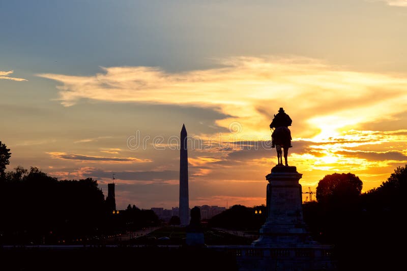 Washington DC at sunset stock photo. Image of monument - 49654216