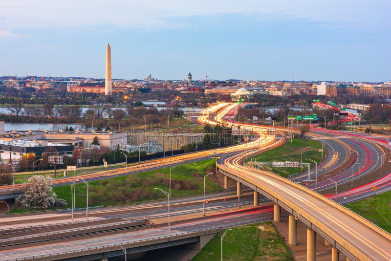 Washington DC, USA Highways at Dusk Stock Photo - Image of highway ...