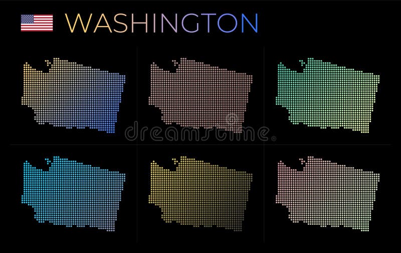 Washington dotted map set. stock vector. Illustration of geography ...