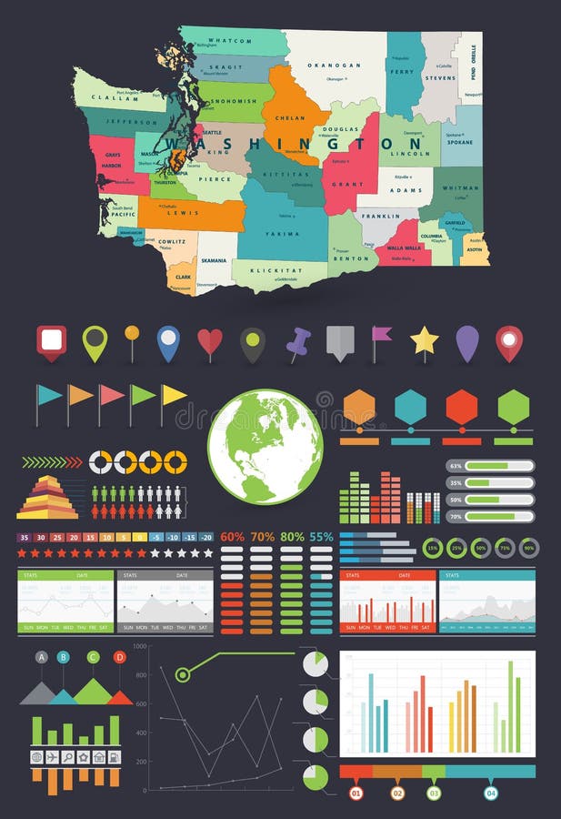 Washington Map and Infographics Design Elements Stock Vector ...
