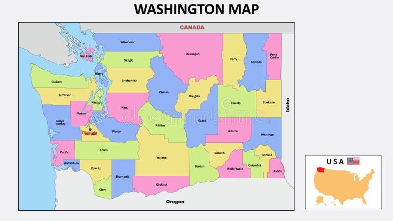 Washington Map. State and District Map of Washington Stock Vector ...