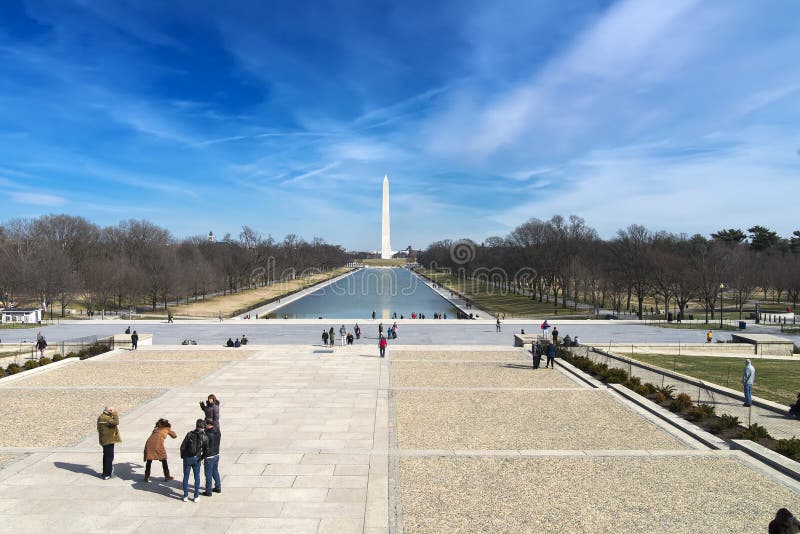 Washington Monument in Washington DC in Clear Blue Sky Day. People Walk ...