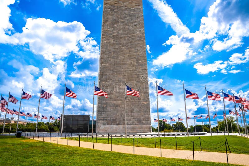 Washington Monument Park and USA Flags View, Washington DC Editorial ...
