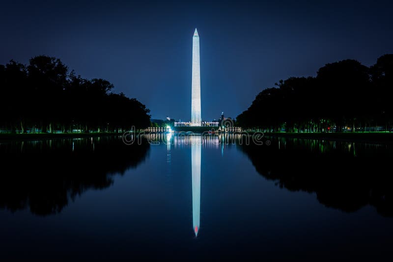 The Washington Monument Reflecting in the Reflection Pool at Night at ...