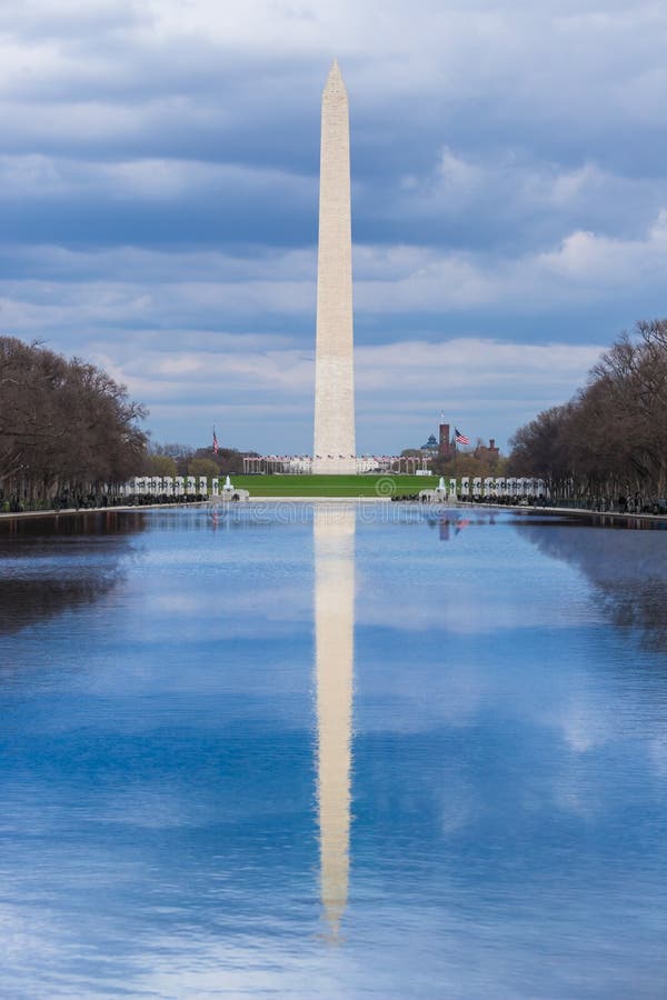 Washington Monument with Reflection Pool on a Cloudy Blue Sky Day ...