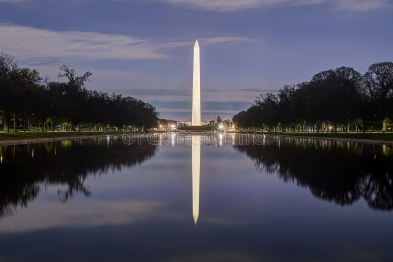 The Washington Monument at Twilight Stock Image - Image of reflection ...