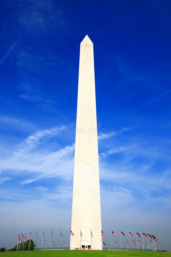 Washington Monument with US Flags Stock Image - Image of structure ...