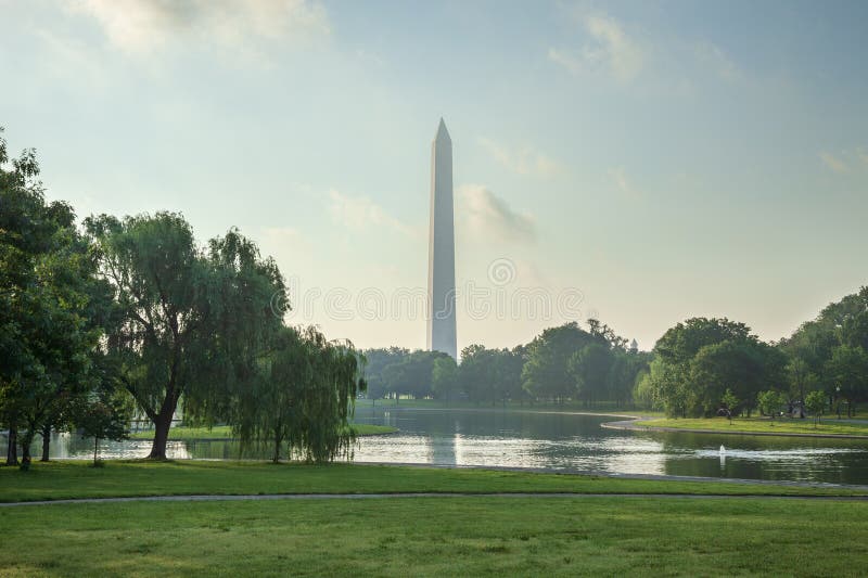 Washington Monument Viewed Above Constitution Gardens Pond on a Bright ...