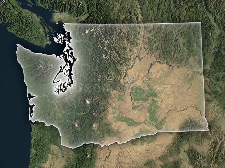 Washington on a Realistic Map with State Borders and Cities Stock ...