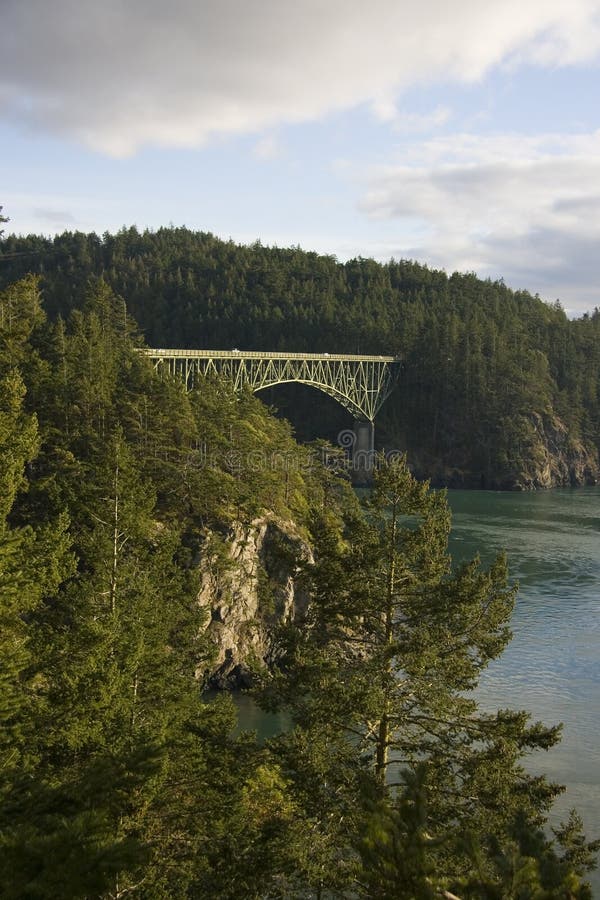 Aerial View of Deception Pass Bridge Stock Image - Image of sunshine ...