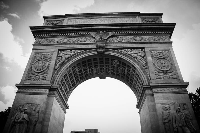 The Washington Square Arch with Sky and Vignette Frame in Black and ...