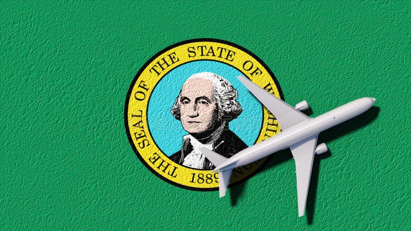 Washington State Flag and Airplane Fly. Flight and Travel Concept Stock ...