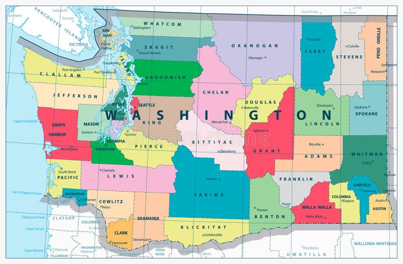 Washington State Detailed Map Stock Vector - Illustration of national ...