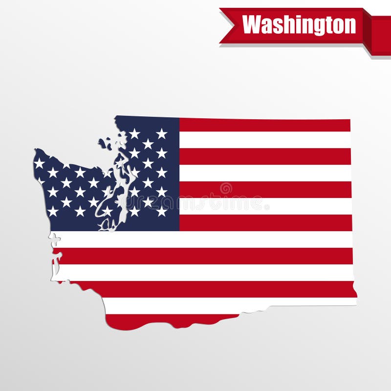 Washington State Map with US Flag Inside and Ribbon Stock Illustration ...