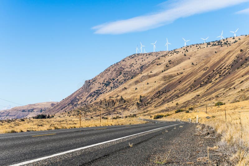 Washington State Route 14 Landscape with Wind Power Towers Stock Photo ...
