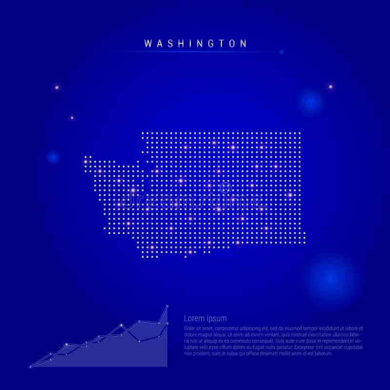 Washington US State Illuminated Map with Glowing Dots. Dark Blue Space ...