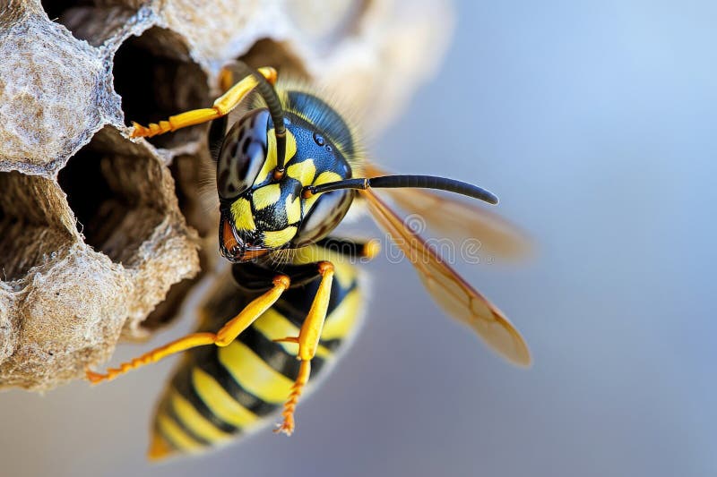 A Wasp Constructing Its Nest Stock Illustration - Illustration of ...
