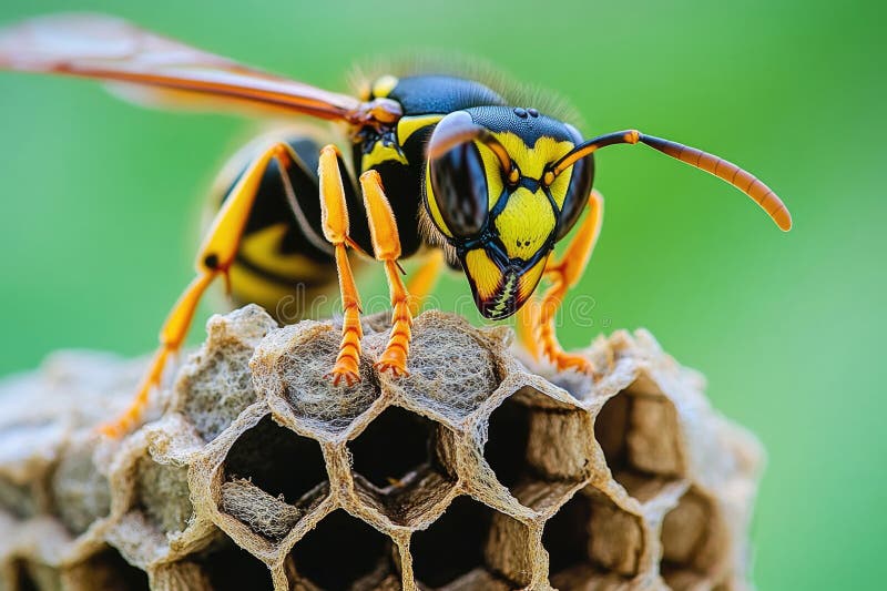 A Wasp Constructing Its Nest Stock Illustration - Illustration of ...