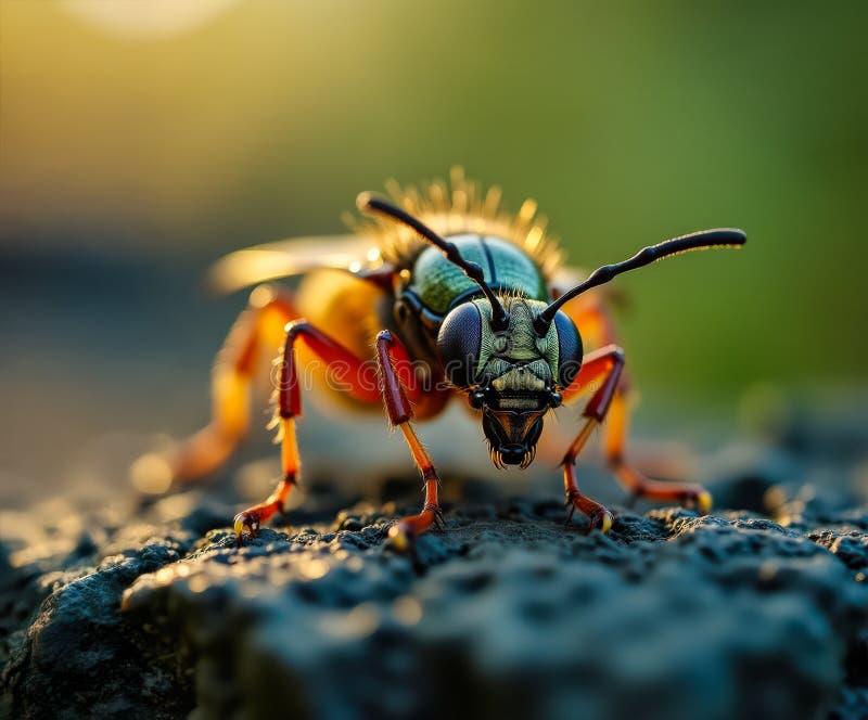 Wasp Macro, Insect Sited Walking on the Wet Ground, Outdoors Stock ...