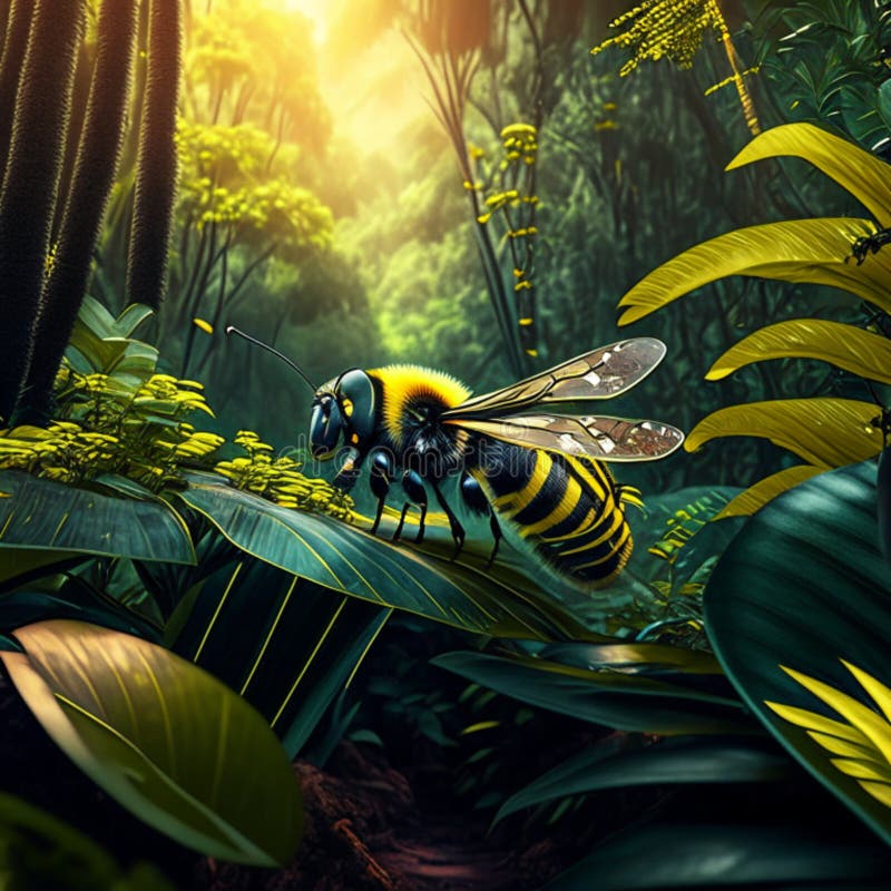 Wasp in a Tropical Forest. 3d Rendering. Computer Digital Drawing Stock ...