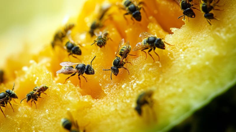 Wasps on Fruit - Macro Photography Stock Illustration - Illustration of ...
