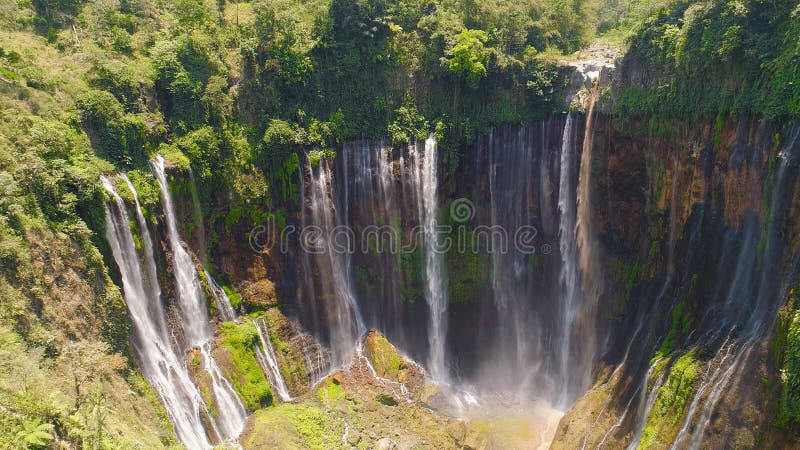 Wasserfall Coban Sewu Java Indonesia Stockfoto - Bild von wasser, laub ...