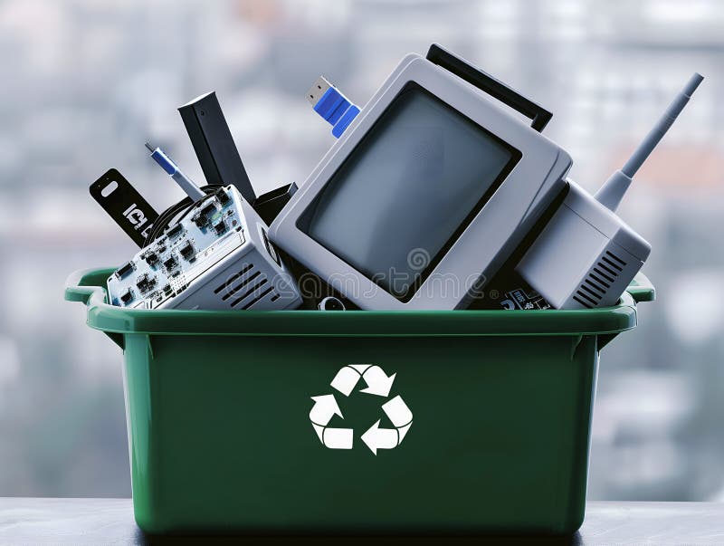 Waste Bin Full of Electronics, E Waste and Recycling Concept Stock ...