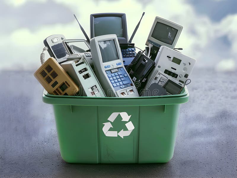 Waste Bin Full of Electronics, E Waste and Recycling Concept Stock ...