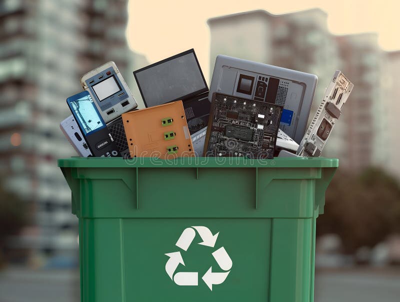 Waste Bin Full of Electronics, E Waste and Recycling Concept Stock Image - Image of copy ...