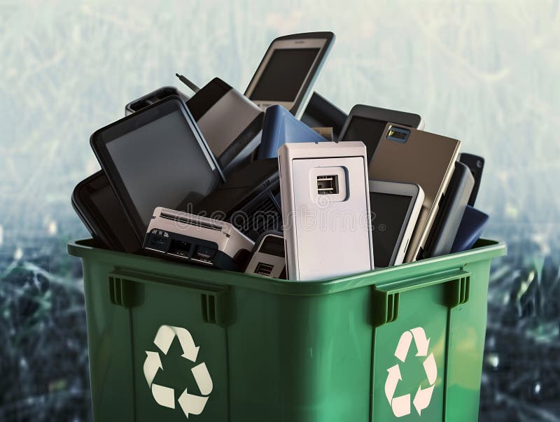 Waste Bin Full of Electronics, E Waste and Recycling Concept Stock ...