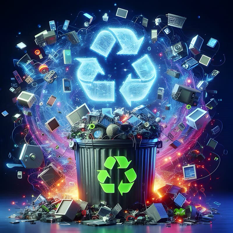 Waste Bin with Full of Electronics, E Waste and Recycling Concept Stock ...