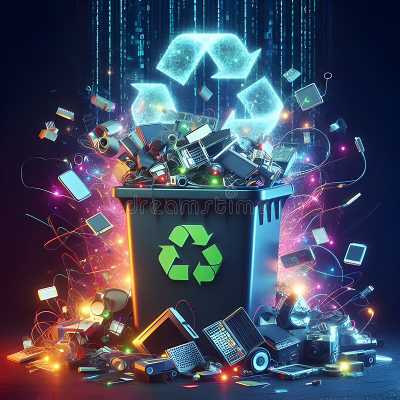 Waste Bin with Full of Electronics, E Waste and Recycling Concept Stock ...