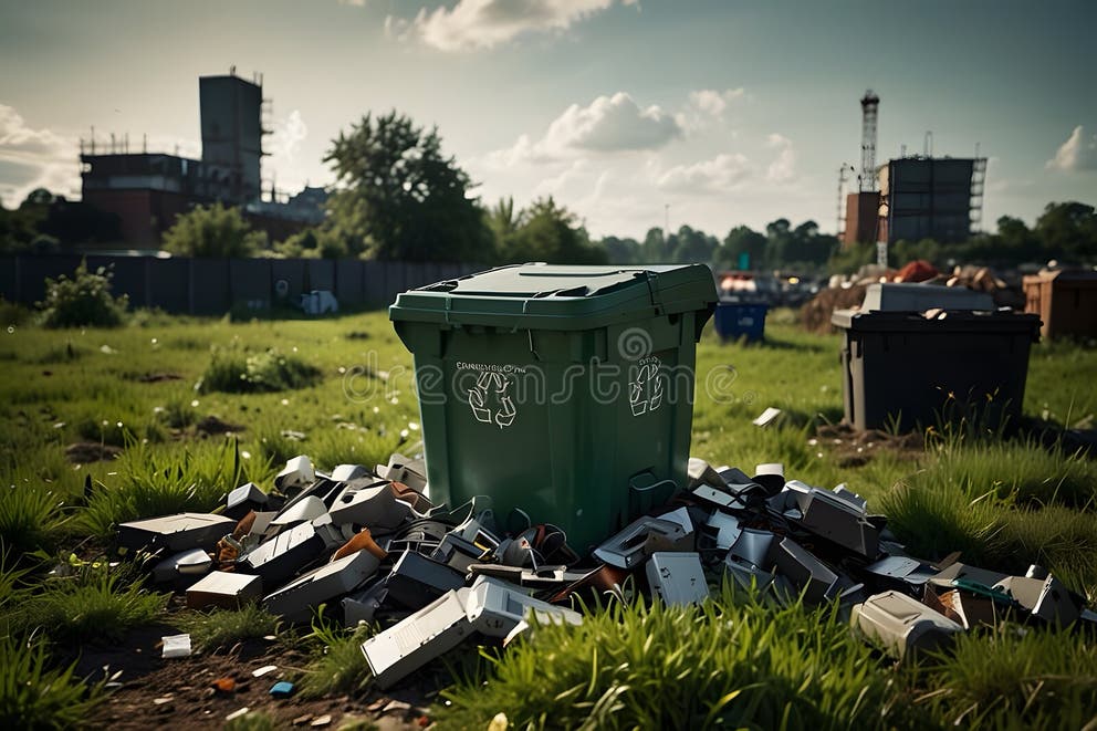 Waste Bin with Full of Electronics, E Waste and Recycling Concept Stock ...