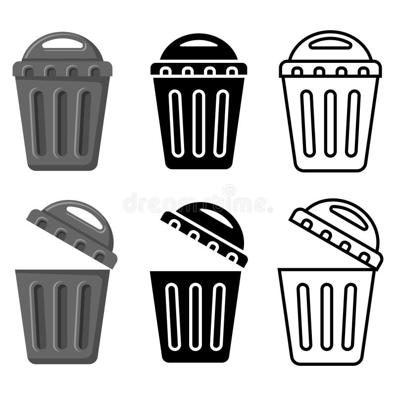 Waste Bin Icon Set – Open and Closed Lid Variations, Clean Vector ...