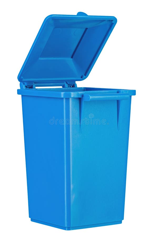 Waste Bin with Open Lid in Blue, Isolated in White. Garbage Recycling ...