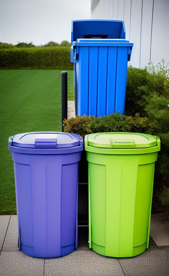 Waste bins at home garden stock photo. Image of lawn - 272551334