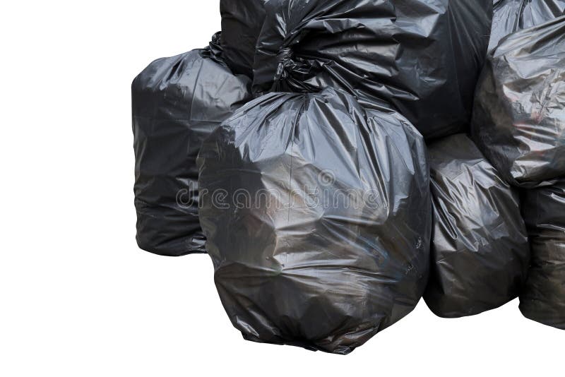 Waste, Black Garbage Bags Plastic Pile Stack Isolated on White ...