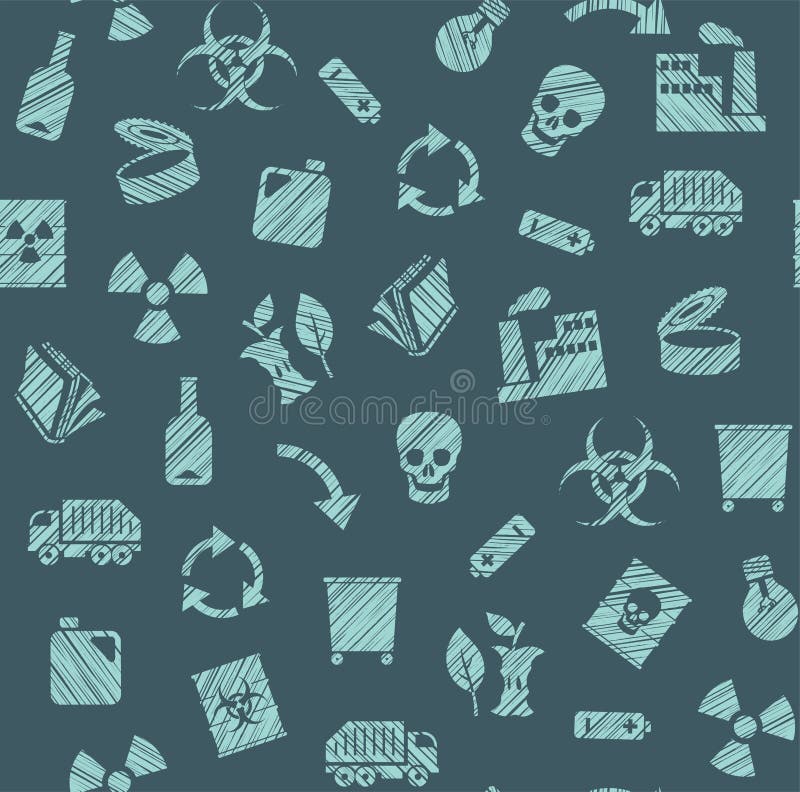 Waste Collection and Disposal, Seamless Pattern, Pencil Hatching, Blue ...