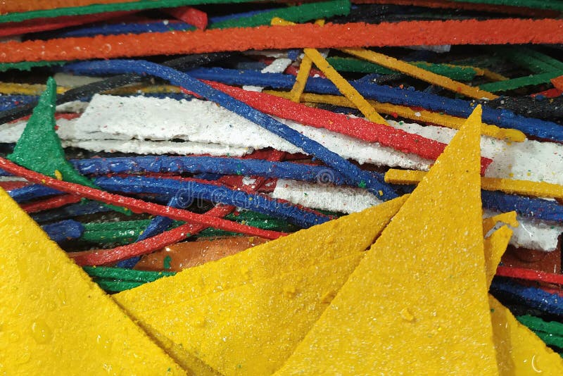 Waste of Colored Decorative Material in the Form of Scraps Stock Image ...