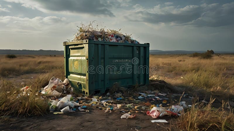 Waste Container on Field with Garbage Stock Image - Image of ...