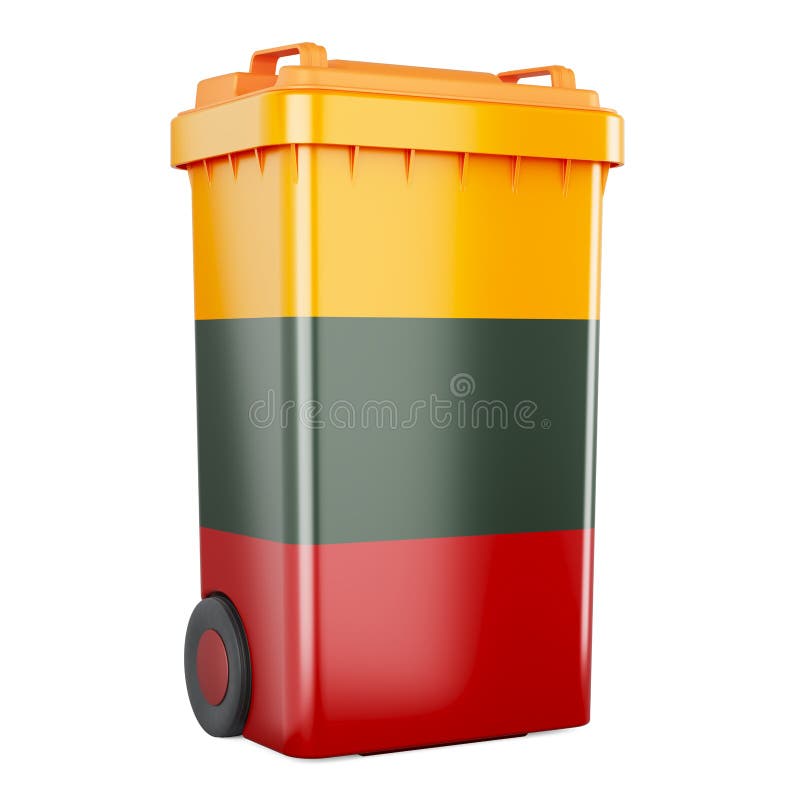 Waste container with Lithuanian flag, 3D rendering