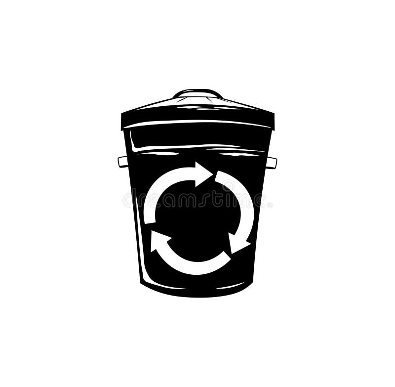 Waste Container with Recycle Symbol, Black and White. Vector ...