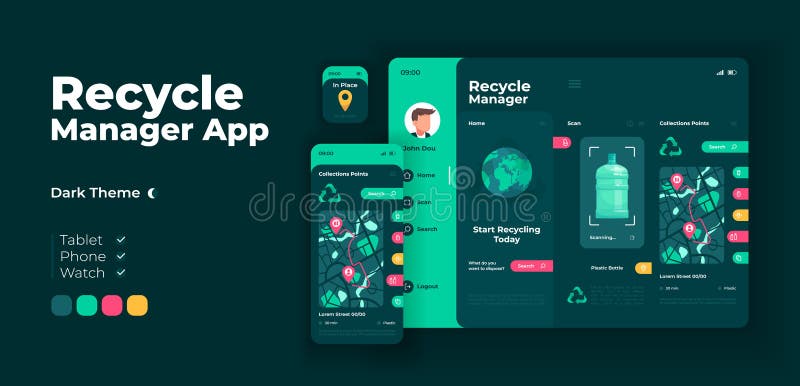 Waste Disposal Manager App Screen Vector Adaptive Design Template Stock ...