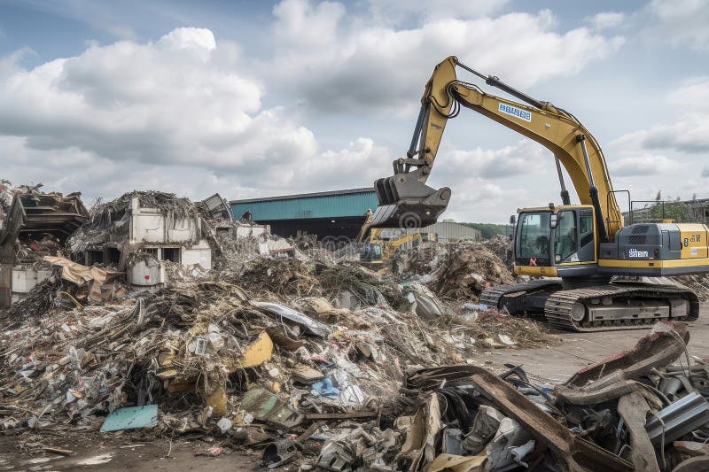 Waste Disposal Site, with Large Machinery Sorting and Processing Waste ...