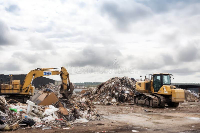 Waste Disposal Site, with Large Machinery Sorting and Processing Waste ...