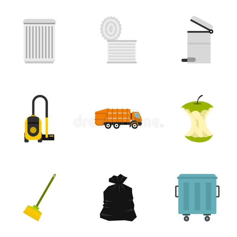Waste Icons Set, Flat Style Stock Vector - Illustration of food ...