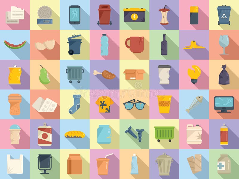 Waste Icons Set Flat Vector. Garbage Food Stock Vector - Illustration ... Waste Icons Set Flat Vector. Garbage Food Stock Vector - Illustration ...